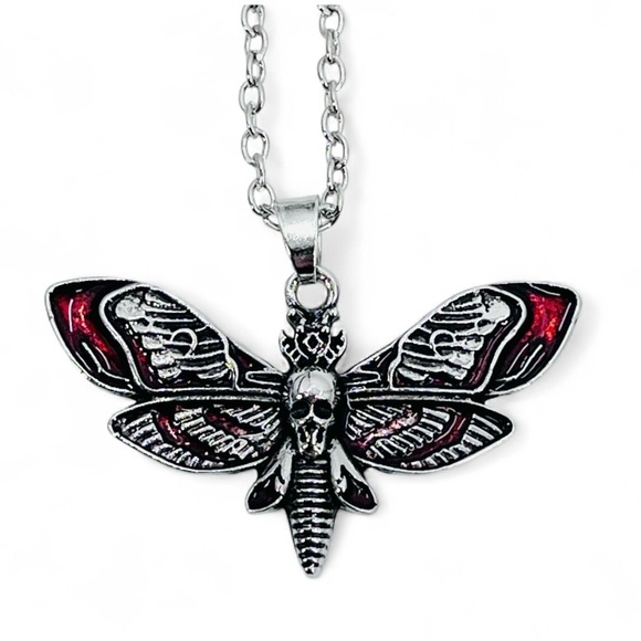 Jewelry | New Gothic Death Skull Hawk Moth Silverred Pendant Necklace ...
